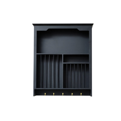 Melody Maison Black Wall Mounted Plate Rack with Gold Hooks