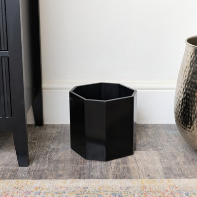 Melody Maison Black Wooden Octagonal Edge Waste Paper Bin