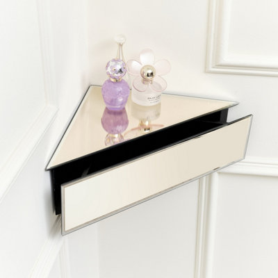 Melody Maison Champagne Mirrored Floating One Drawer Corner Shelf ...