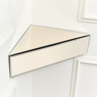 Melody Maison Champagne Mirrored Floating One Drawer Corner Shelf ...