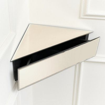 Melody Maison Champagne Mirrored Floating One Drawer Corner Shelf ...