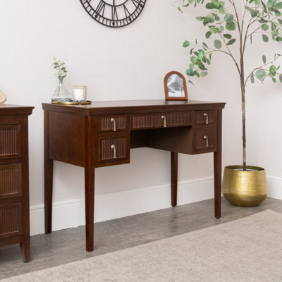 Melody Maison Dark Brown Wooden Reeded Dressing Table - Georgian Range
