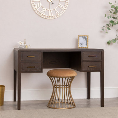 Melody Maison Dark Wood 4 Drawer Dressing Table & Stool Set - Kingsley ...