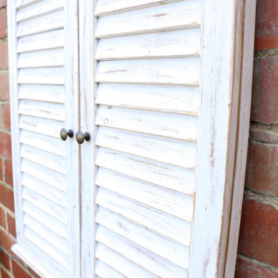 Melody Maison Distressed Ivory Shutter Style Garden Wall Mounted Mirror ...