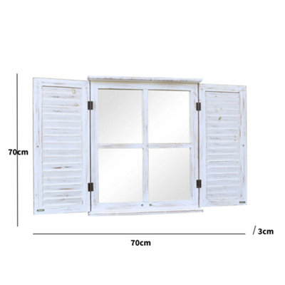 Melody Maison Distressed Ivory Shutter Style Garden Wall Mounted Mirror ...