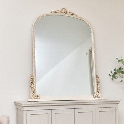 Melody Maison Extra Large Arch Antique Ivory Ornate Overmantle Mirror ...