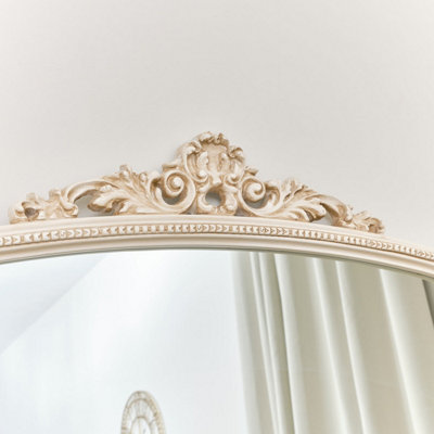 Melody Maison Extra Large Arch Antique Ivory Ornate Overmantle Mirror ...