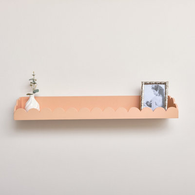 Melody Maison Extra Large Peach Scalloped Wall Storage Shelf - 90cm