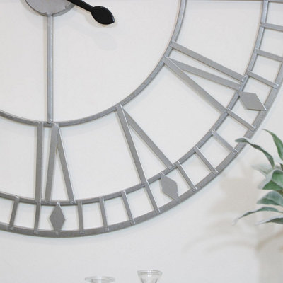 Melody Maison Extra Large Silver Skeleton Wall Clock 80cm x 80cm