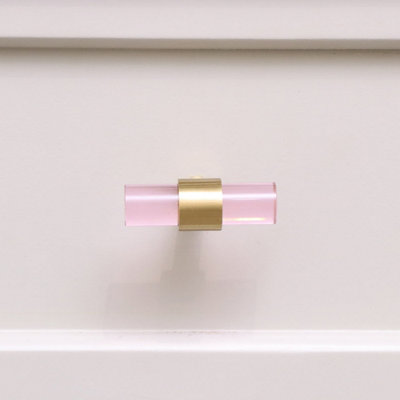 Melody Maison Gold & Pink Acrylic T-Bar Shaped Drawer Handle