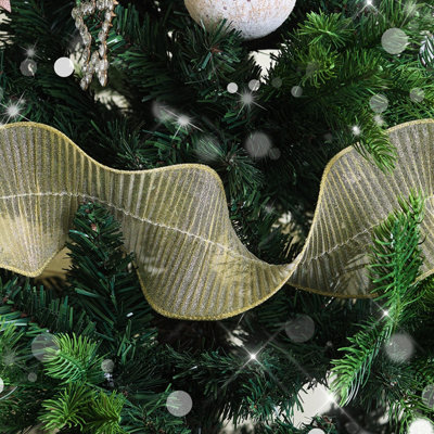 Melody Maison Gold Sparkle Ruffle Christmas Tree Ribbon - 270cm