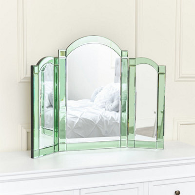 Melody Maison Green Glass Art Deco Triple Mirror 74cm x 60cm