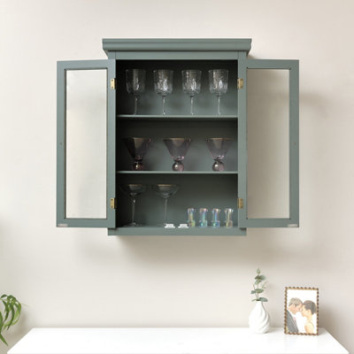 Melody Maison Green Glass Fronted Wall Cabinet 75cm x 57cm