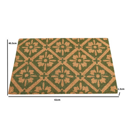 Melody Maison Green & Natural Geometric Tile Print Coir Door Mat