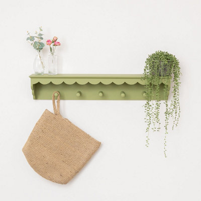 Melody Maison Green Painted Scalloped Edge Coat Peg Rail Hooks with ...