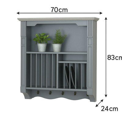 Melody Maison Grey Wall Mounted wooden Plate Rack