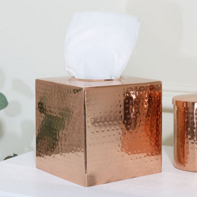 Melody Maison Hammered Copper Metal Tissue Box | DIY at B&Q