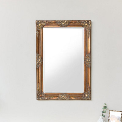 Melody Maison Large Antique Gold Ornate Rectangle Wall Mirror 81cm x 55cm