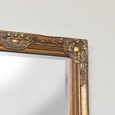 Melody Maison Large Antique Gold Ornate Rectangle Wall Mirror 81cm x 55cm