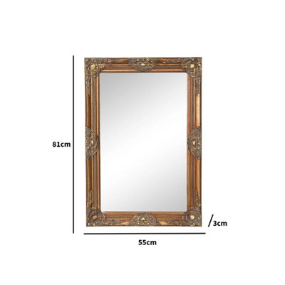 Melody Maison Large Antique Gold Ornate Rectangle Wall Mirror 81cm x 55cm