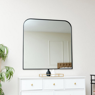 Melody Maison Large Black Curved Square Arched Overmantle Mirror 100cm ...
