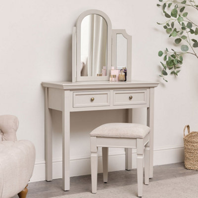 Melody Maison Large Dressing Table, Mirror & Stool Set - Daventry Taupe ...