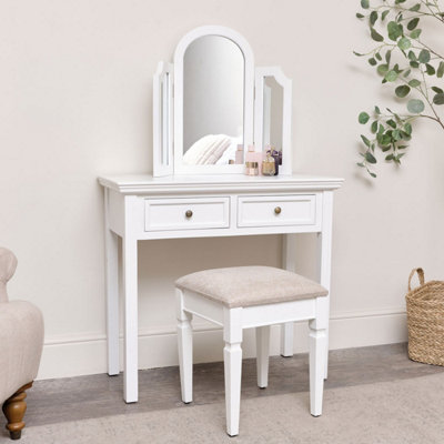 Melody Maison Large Dressing Table, Mirror & Stool Set - Daventry White ...