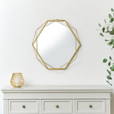Melody Maison Large Gold Hexagon Wire Framed Wall Mirror - 60cm x 62cm
