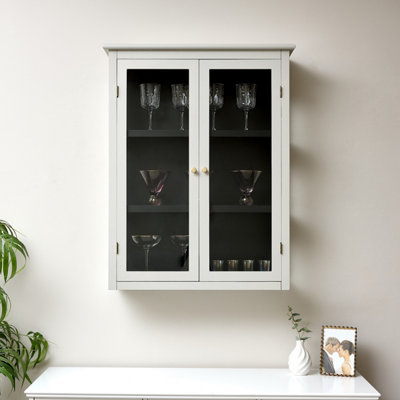 Melody Maison Large Grey Black Glass Fronted Wall Cabinet 90cm x 70cm