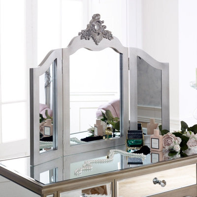 Melody Maison Large Mirrored Dressing Table, Mirror & Stool Set ...
