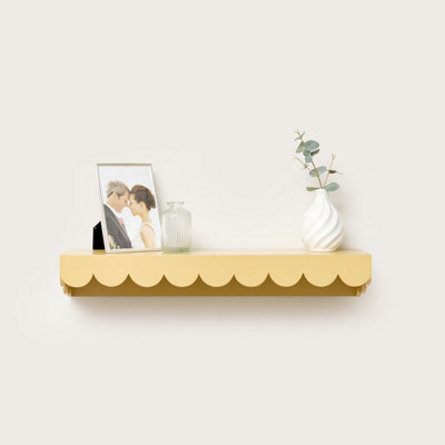 Melody Maison Large Mustard Yellow Scalloped Wall Storage Shelf - 61cm
