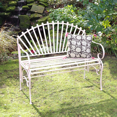 Melody Maison Large Ornate Pink Metal Garden Bench 103cm