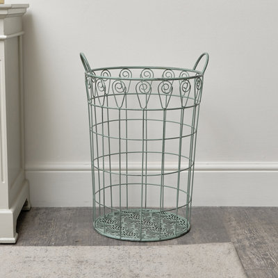 Melody Maison Large Ornate Rustic Sage Green Laundry Storage Basket - 61cm