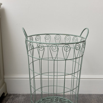 Melody Maison Large Ornate Rustic Sage Green Laundry Storage Basket - 61cm