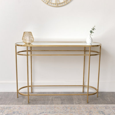 Melody Maison Large Oval Antique Gold Mirrored Console Table