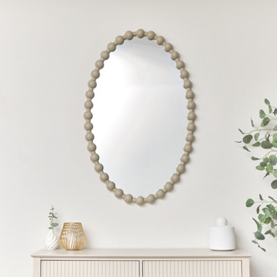 Melody Maison Large Oval Taupe Bobble Bobbin Wall Mirror 110cm x 70cm