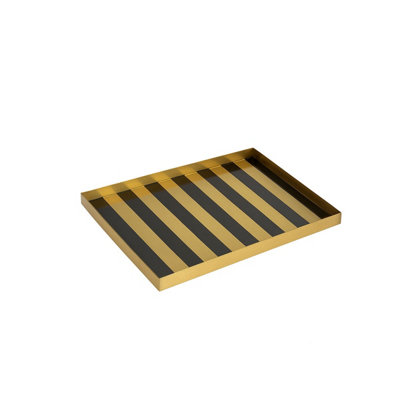 Melody Maison Large Rectangle Black & Gold Striped Metal Tray