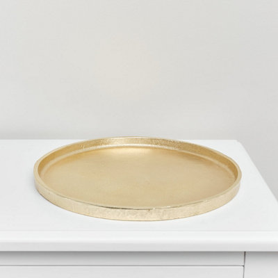 Melody Maison Large Round Gold Metal Tray - 30.5cm | DIY at B&Q