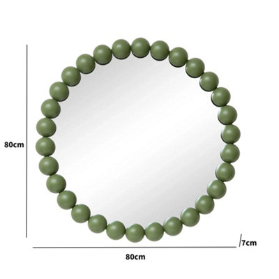 Melody Maison Large Round Olive Green Bobble Bobbin Wall Mirror 80cm x 80cm