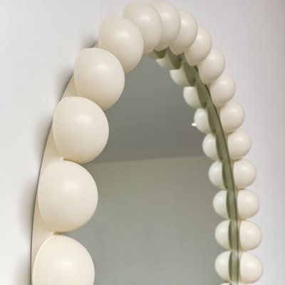 Melody Maison Large Round Pale Taupe Bobble Bobbin Wall Mirror 80cm x 80cm