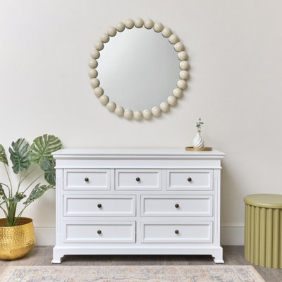 Melody Maison Large Round Pale Taupe Bobble Bobbin Wall Mirror 80cm x 80cm