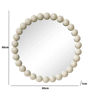 Melody Maison Large Round Pale Taupe Bobble Bobbin Wall Mirror 80cm x 80cm