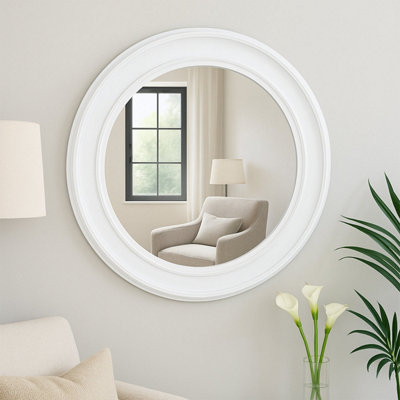 Melody Maison Large Round Vintage White Wall Mirror 80cm x 80cm