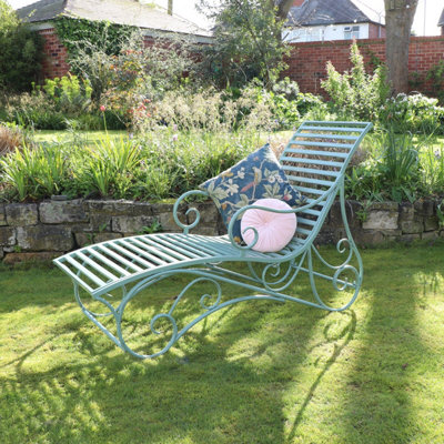 Melody Maison Large Sage Green Metal Sun Lounger