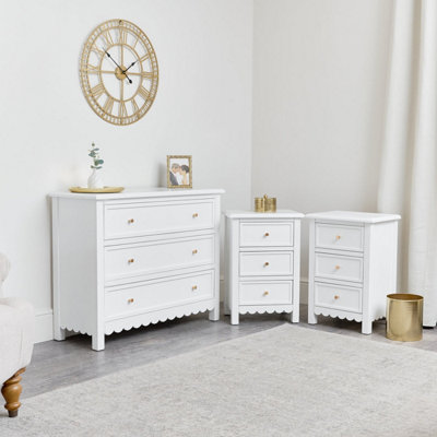 Melody Maison Large Scalloped 3 Drawer Chest of Drawers & Pair of ...