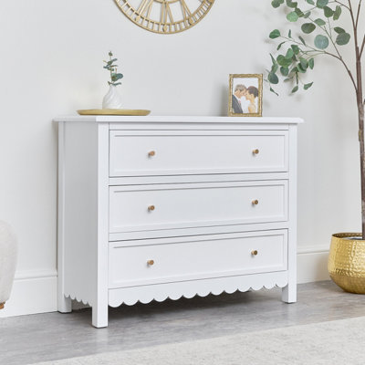 Melody Maison Large Scalloped 3 Drawer Chest of Drawers Staunton White Range
