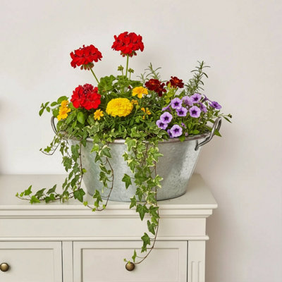 Melody Maison Large Silver Galvanised Metal Trough Planter Pot - 55cm