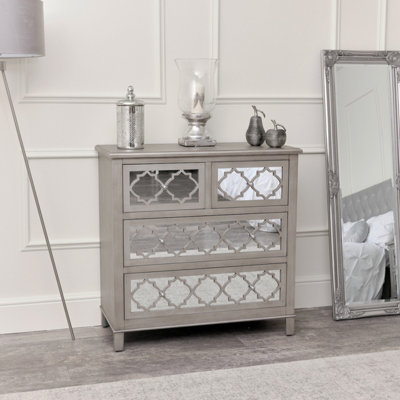 Melody Maison Large Silver Mirrored Lattice Chest of Drawers, Console ...
