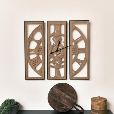 Melody Maison Large Square 3 Part Wooden Skeleton Wall Clock | DIY at B&Q