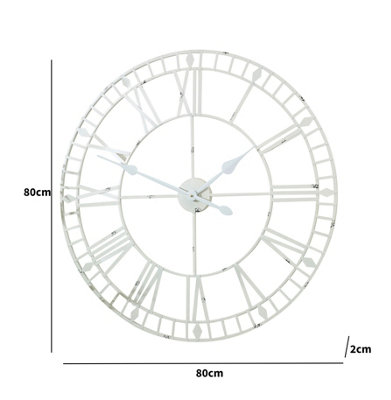 Melody Maison Large White Skeleton Wall Clock 80cm x 80cm